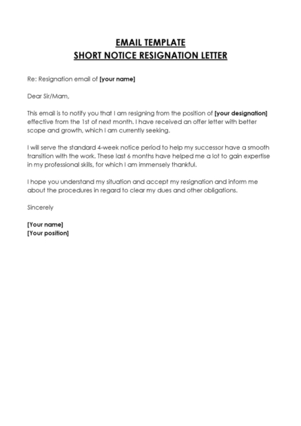 Short Notice Resignation Letter Examples (24 Hours Notice)