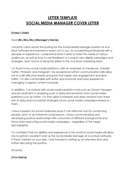 6 Examples of Social Media Manager Cover Letter (Writing Tips)