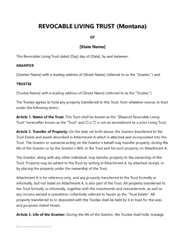 Free Revocable Living Trust Agreement Templates