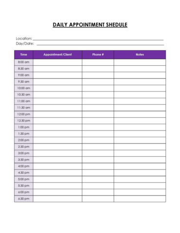 Free Appointment Schedule Templates (Excel, Word)