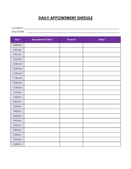 Free Appointment Schedule Templates (Excel, Word)