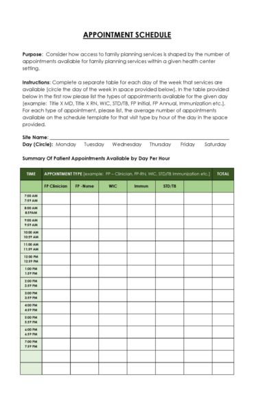 Free Appointment Schedule Templates (Excel, Word)