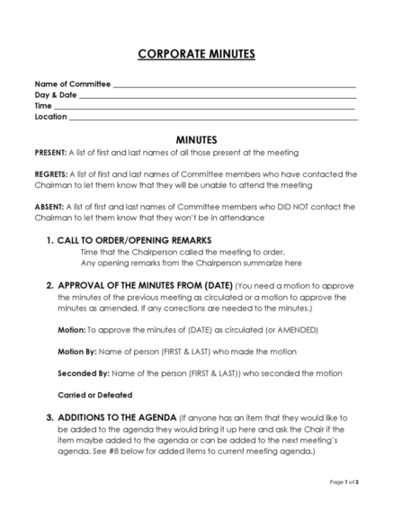 26 Free Corporate Meeting Minutes Templates