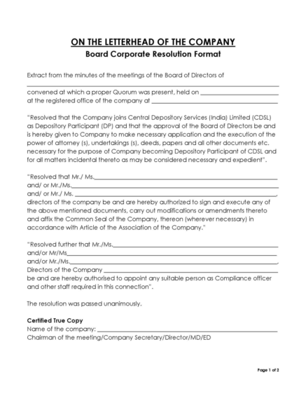 16 Free Corporate Resolution Templates – Forms