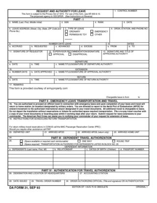 Fillable DA Form 31 | PDF & Word