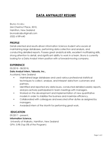 8 Best Examples of Data Analyst Resume