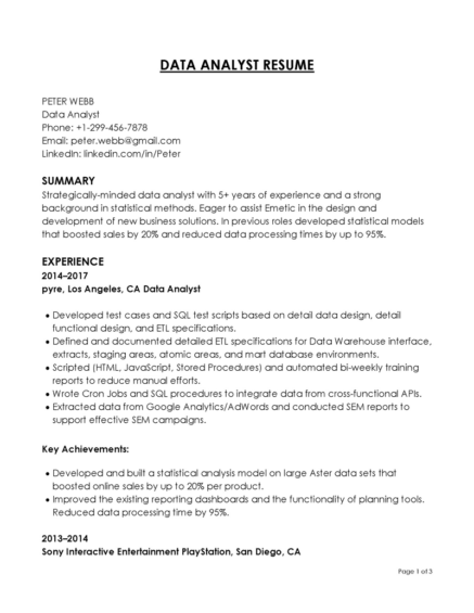 8 Best Examples of Data Analyst Resume