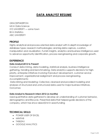 8 Best Examples of Data Analyst Resume