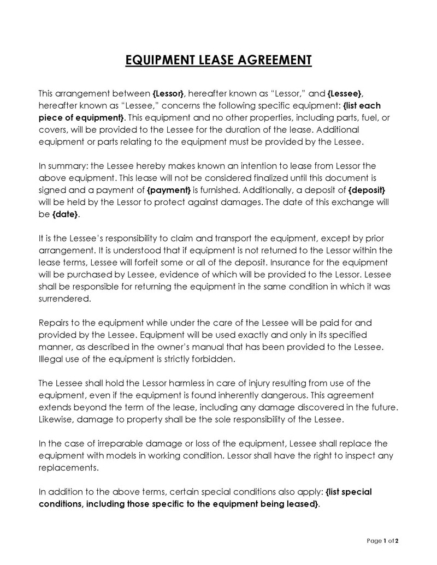 24 Free Equipment Rental Agreement Forms (Templates)