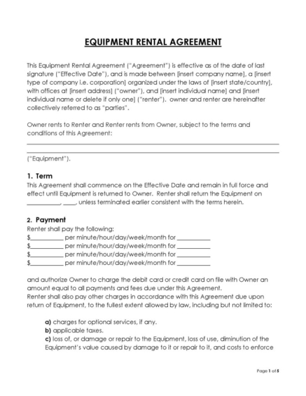 24 Free Equipment Rental Agreement Forms (Templates)