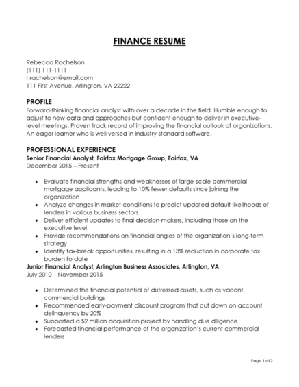 Building a Good Finance Resume (Examples & Templates)