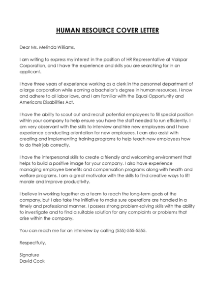 Human Resource (HR) Cover Letter Examples + Tips