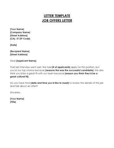 Formal Job Offer Letter Samples and Free Templates
