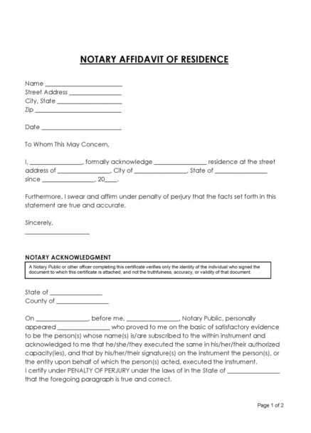 Affidavit of Residency - 6 Types - Free Templates