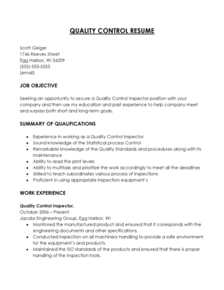 24 Quality Control Resume Examples (Free Templates)