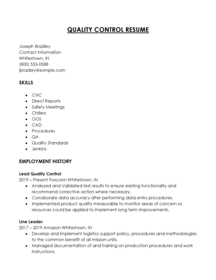 24 Quality Control Resume Examples (Free Templates)