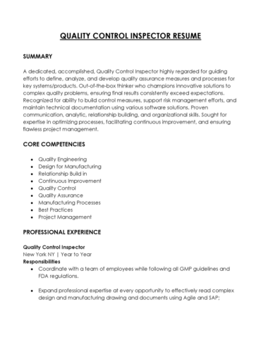 24 Quality Control Resume Examples (Free Templates)