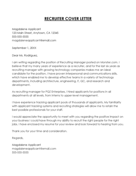 6 Great Recruiter Cover Letter Examples (Writing Tips)