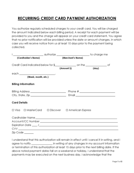 Free Credit Card Authorization Form Templates [Word - PDF]
