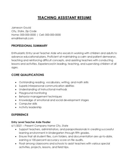 24 Teacher Assistant Resume Examples + Writing Tips
