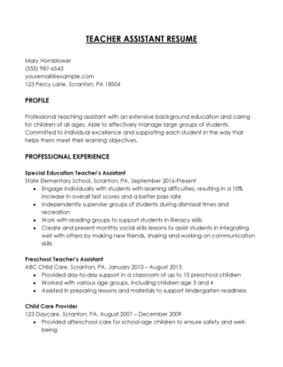 24 Teacher Assistant Resume Examples + Writing Tips