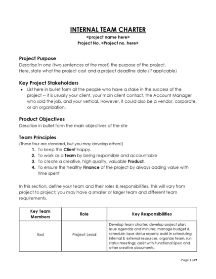 14 Free Team Charter Templates - Examples