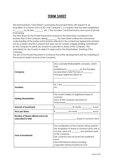 18 Free Term Sheet Templates: Basics, Clauses