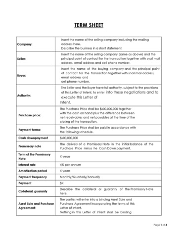 18 Free Term Sheet Templates: Basics, Clauses