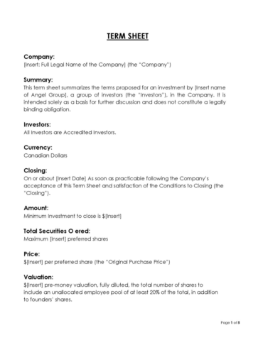 18 Free Term Sheet Templates: Basics, Clauses