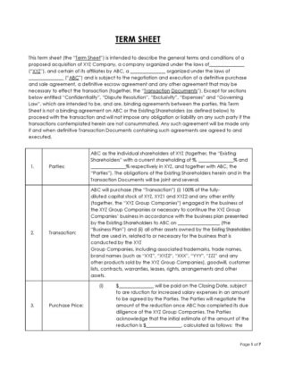 18 Free Term Sheet Templates: Basics, Clauses