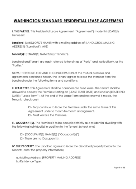 Free Washington Lease Agreement Templates (PDF, Word)