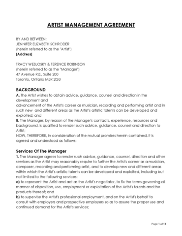 Free Artist Management Contract Templates - Word
