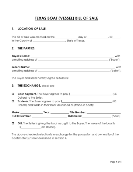 Texas Motor Vehicle Bill of Sale - Free Forms (Word | PDF)