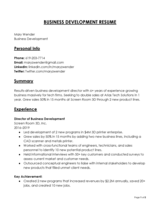 24 Resume Examples for Business Development Manager