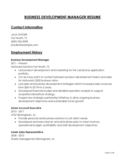 24 Resume Examples for Business Development Manager