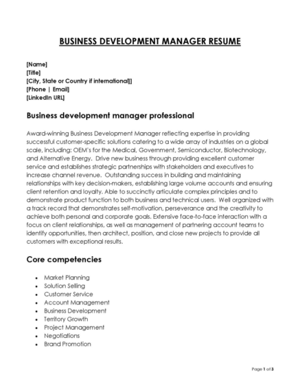 24 Resume Examples for Business Development Manager