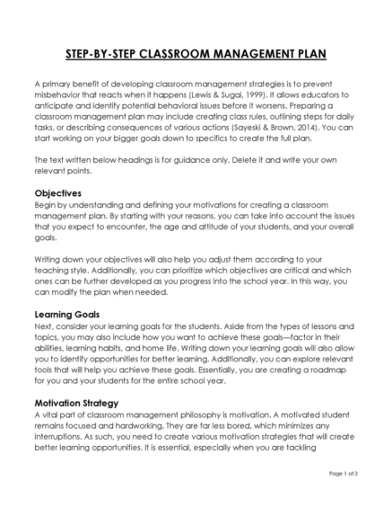 Free Classroom Management Plan Templates (Editable)