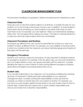 Free Classroom Management Plan Templates (Editable)