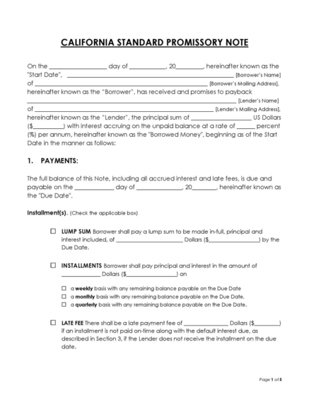 Promissory Note Template for California (Secured, Unsecured)