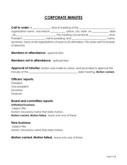 26 Free Corporate Meeting Minutes Templates