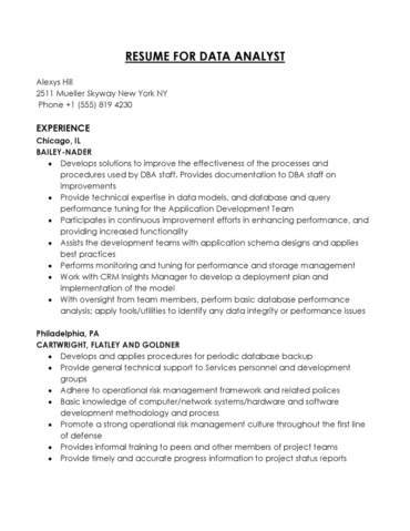 8 Best Examples of Data Analyst Resume