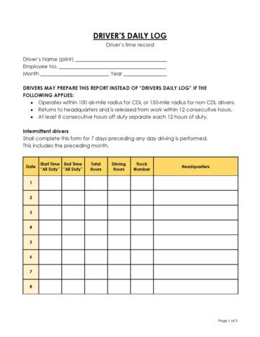 20 Free Driver's Daily Log Book Templates