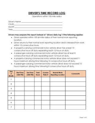 20 Free Driver's Daily Log Book Templates