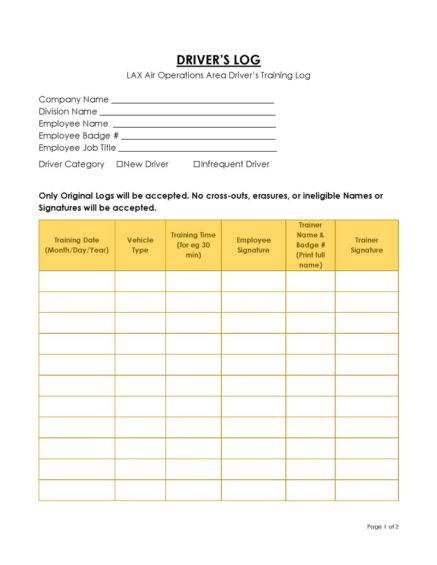 20 Free Driver's Daily Log Book Templates