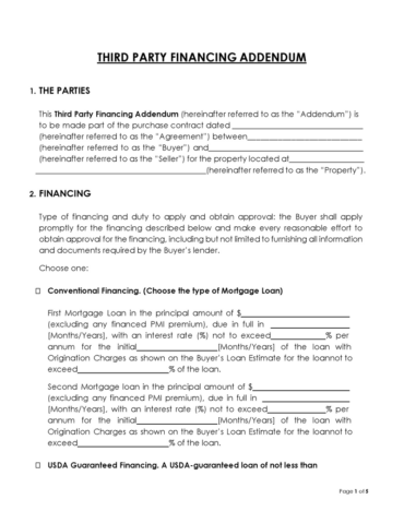 Free Third Party Financing Addendum (PDF, Word)