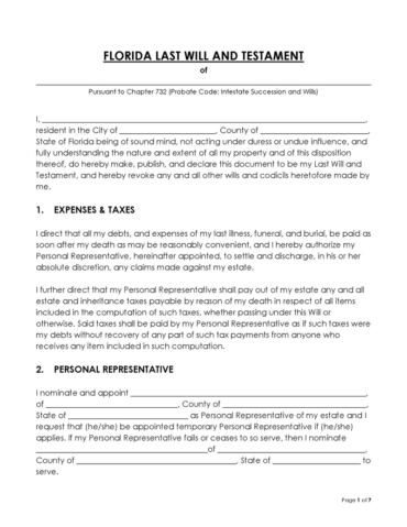 Free Florida Last Will and Testament Template (Word - PDF)
