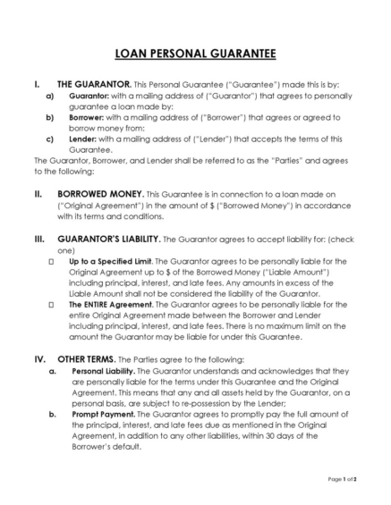 Free Personal Guarantee Forms for Loan (Word | PDF)