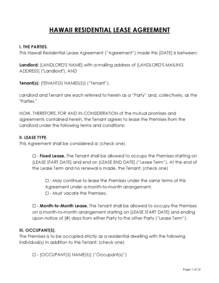 Free Hawaii Lease Agreement Template (Word, PDF)