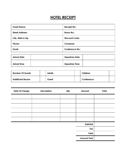 16 Free Hotel Receipt Templates (Word, Excel)