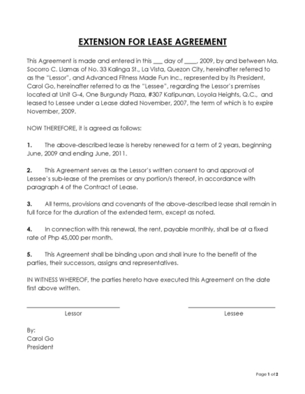Free Lease Renewal (Extension) Agreement Templates